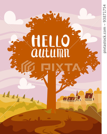 Hello Autumn landscape countryside farm scene,... - Stock Illustration ...