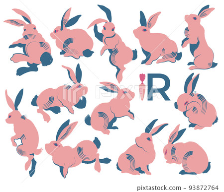 Set of 11 pink rabbits - Stock Illustration [93872764] - PIXTA