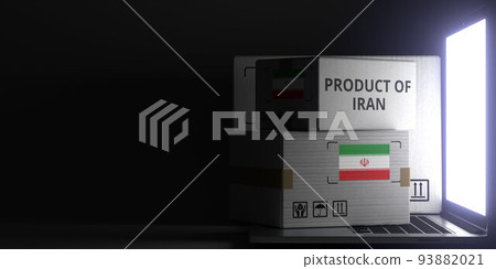 Cartons with PRODUCT OF IRAN text and flag on... - Stock Illustration ...