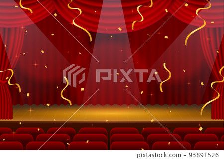 Red stage background with gold confetti - Stock Illustration [93891526 ...