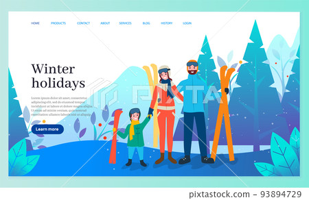 Winter Holidays Family Skiing in Vacation Website - Stock Illustration ...