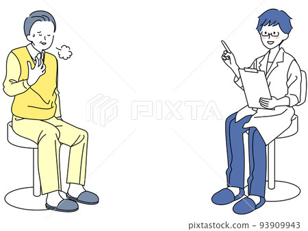 A senior man who is relieved by the doctor's... - Stock Illustration ...