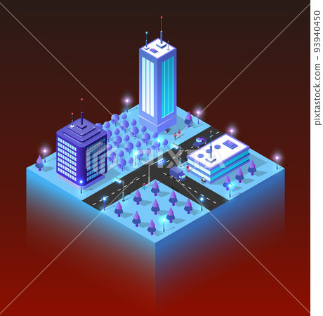 City future smart urban Isometric night lights... - Stock Illustration ...