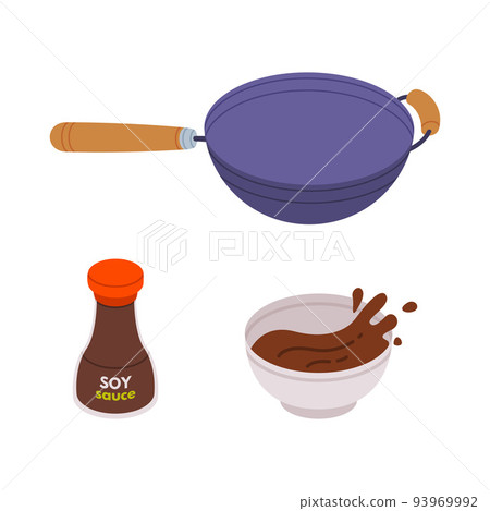 Wok as Deep Cooking Pot for Stir Frying and Soy... - Stock Illustration ...