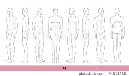 Set of M Size Men Fashion template 9 nine head... - Stock Illustration ...