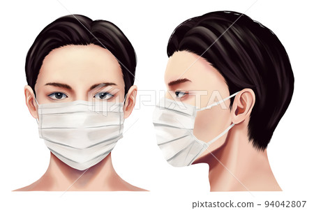 Illustration of a man wearing a mask front and... - Stock Illustration ...