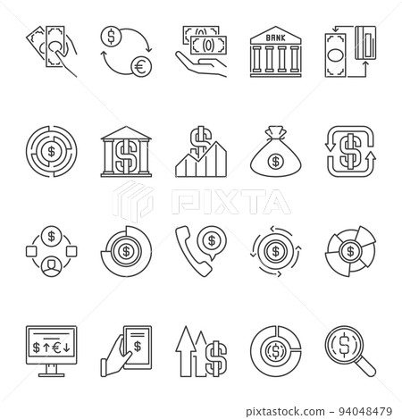 USD linear icons set. Vector Money and Dollar... - Stock Illustration ...