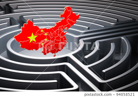 Chinese map inside labyrinth, 3D rendering - Stock Illustration ...