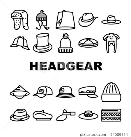 Headgear Stylish Head Clothes Icons Set Vector - Stock Illustration ...