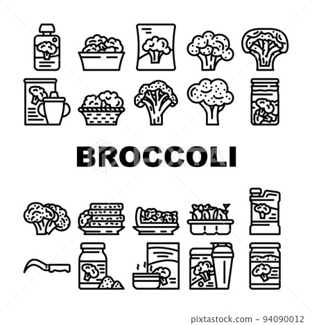 broccoli vegetable green food icons set vector - Stock Illustration ...
