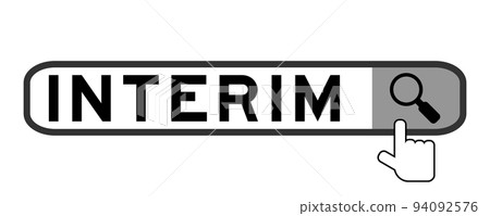 Search banner in word interim with hand over... - Stock Illustration ...