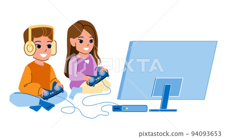 children play video game vector - Stock Illustration [94093653] - PIXTA