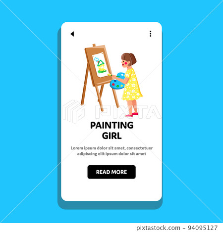 Painting Girl Picture On Lesson In School Vector - Stock Illustration ...