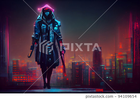 cyberpunk assasin figure in night cyberpunk... - Stock Illustration ...
