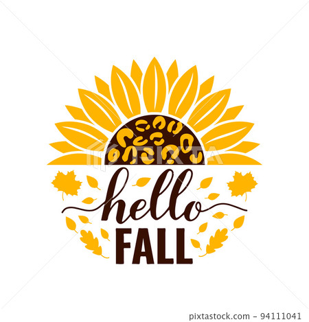 Hello fall round sign with sunflower. Autumn... - Stock Illustration ...