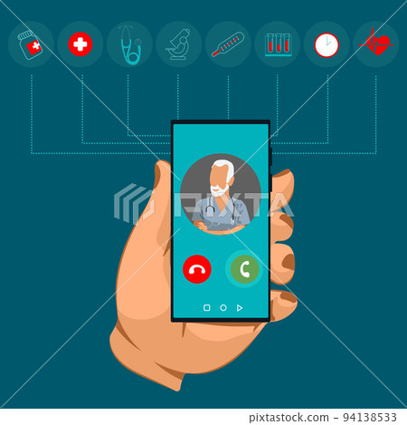 The doctor is on the phone Call a doctor Online...-插圖素材 [94138533 ...