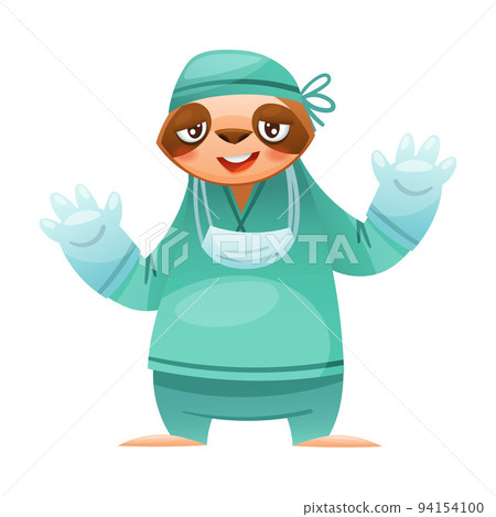 Funny Sloth Mammal as Surgeon in Gloves with... - Stock Illustration ...