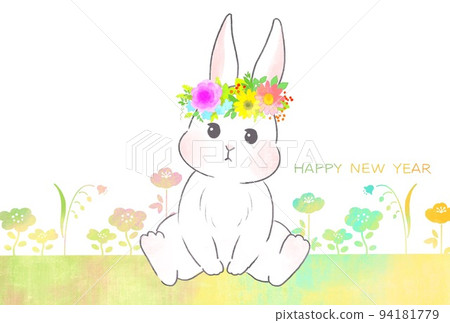 Cute New Year's card with a rabbit wearing a... - Stock Illustration ...