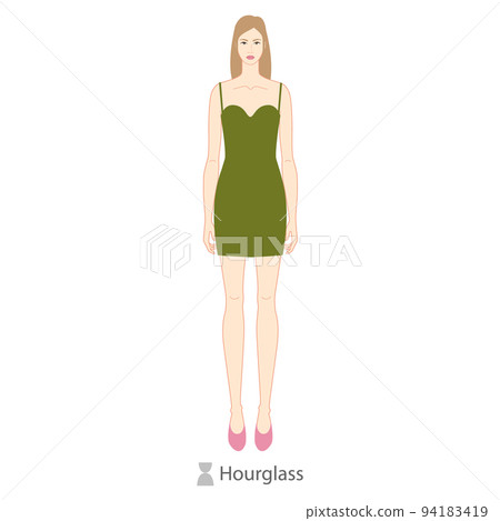 Woman hourglass body shape character in dress.... - Stock Illustration ...