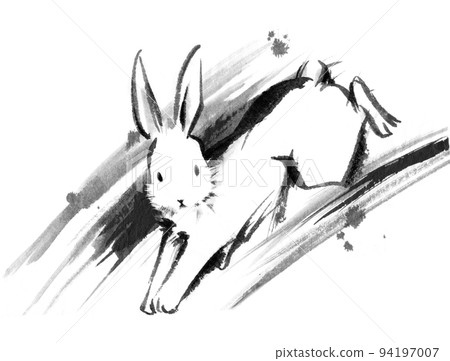 Ink painting of a lively rabbit drawn with a... - Stock Illustration ...