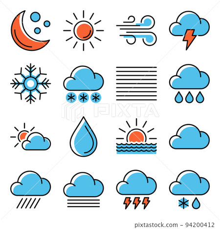 Weather Icons Set on White Background. Vector - Stock Illustration ...