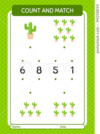 Count and match game with cactus. worksheet for... - Stock Illustration ...