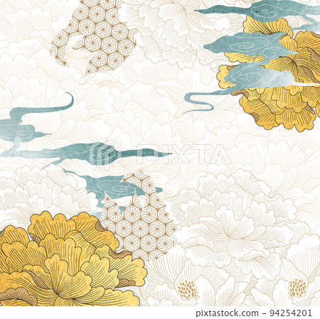 Japanese background with floral gold texture...-插圖素材 [94254201] - PIXTA圖庫