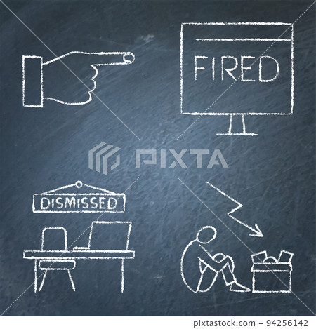 Employee dismissal icon set on chalkboard - Stock Illustration ...