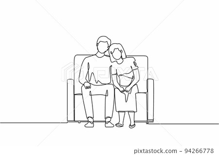 Single continuous line drawing man comforting...-插圖素材 [94266778] - PIXTA圖庫