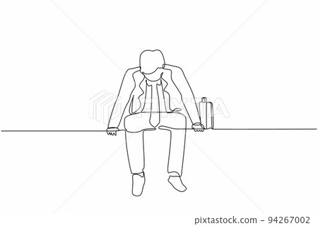 Continuous one line drawing sad businessman... - Stock Illustration ...