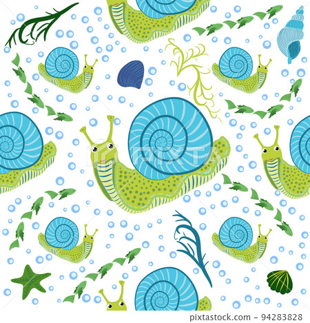 Snail, sea inhabitants seamless pattern,... - Stock Illustration ...