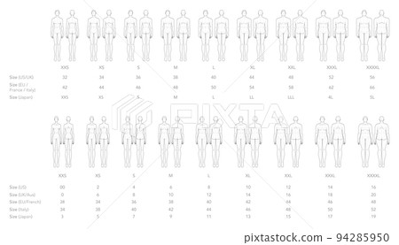 Set of Men and Women XXS XS S M L XL XXL XXXL... - Stock Illustration [94285950] - PIXTA