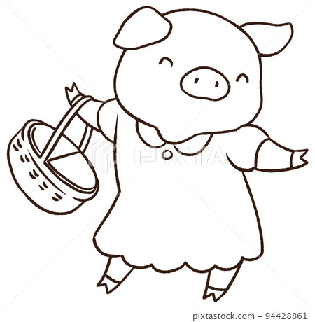 Line art with piglet life in spring watercolor... - Stock Illustration ...