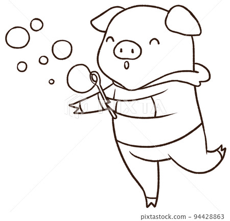 Line art with piglet life in spring watercolor... - Stock Illustration ...