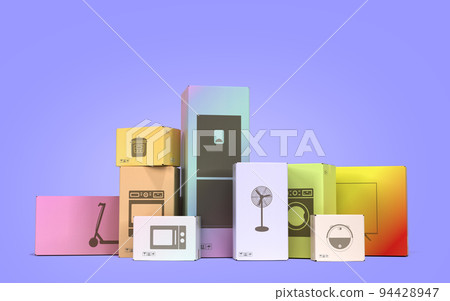 different appliance boxes set on ground... - Stock Illustration ...