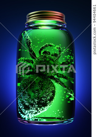Closeup spider in jar with green liquid. - Stock Illustration [94484661 ...