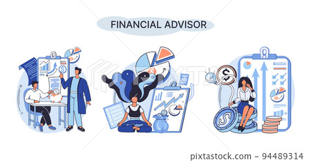 Financial advisor giving advice on investment... - Stock Illustration ...