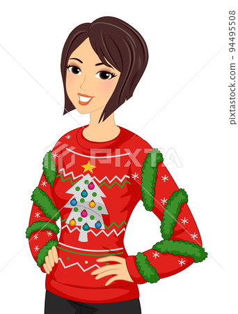 Girl Ugly Sweater Illustration - Stock Illustration [94495508] - PIXTA