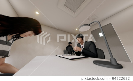 Police interrogation room female illustration - Stock Illustration ...