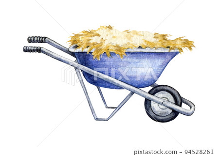 Metal wheelbarrow watercolor illustration. Hand... - Stock Illustration ...