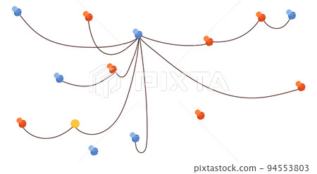 Thread fixed with thumb tacks. Pin connection map - Stock Illustration ...