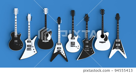 Set of electric acoustic guitars isolated on... - Stock Illustration ...