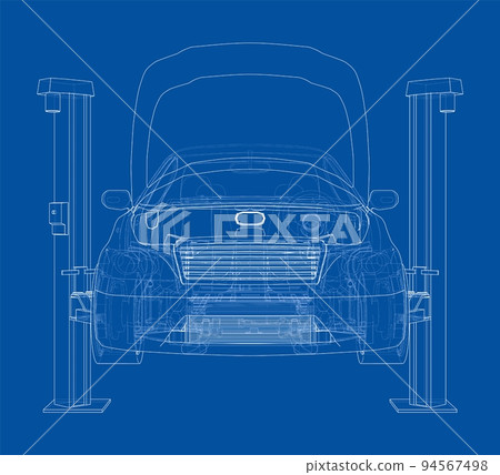 Car lift stand tower with car. Vector - Stock Illustration [94567498 ...