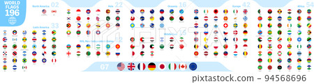 World flag icons (by region), 196 countries set - Stock Illustration [94568696] - PIXTA