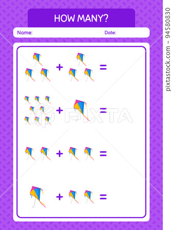 How many counting game with kite. worksheet for... - Stock Illustration ...