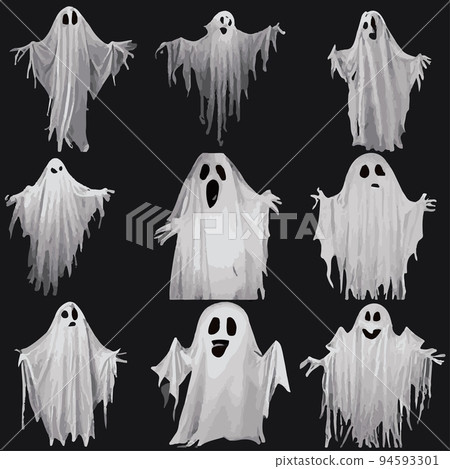 Set of spooky ghosts, spirits, scary halloween... - Stock Illustration ...