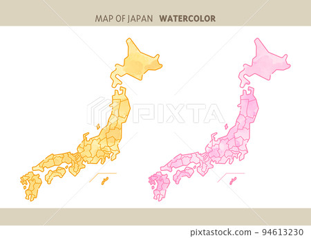 Japan map with watercolor touch (orange & pink) - Stock Illustration ...