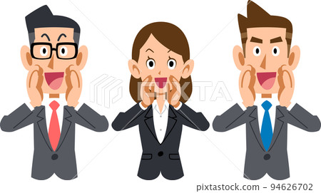 Upper body of three business people calling out... - Stock Illustration ...