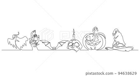 halloween elements decoration continuous line... - Stock Illustration ...