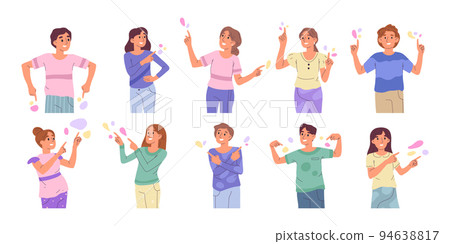 People pointing to something, characters... - Stock Illustration ...